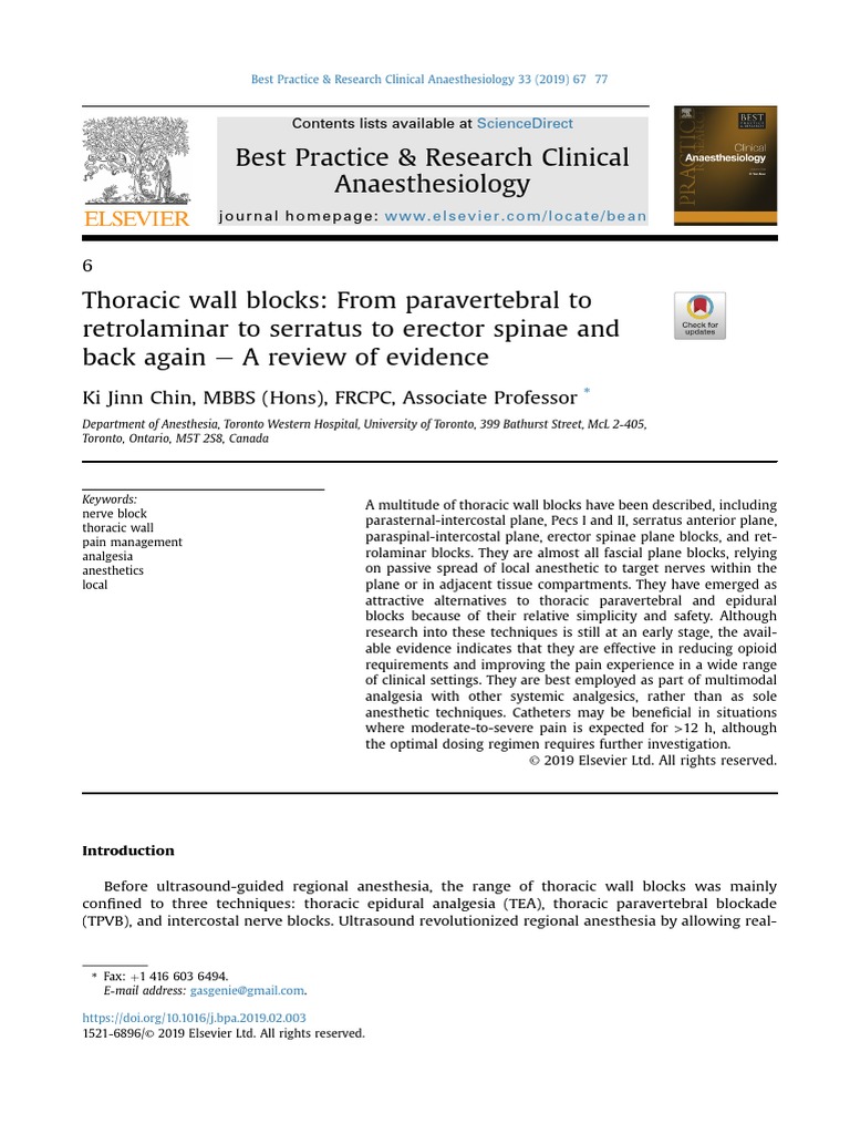 Thoracic Wall Blocks - From Paravertebral To Retrolaminar To Serratus ...