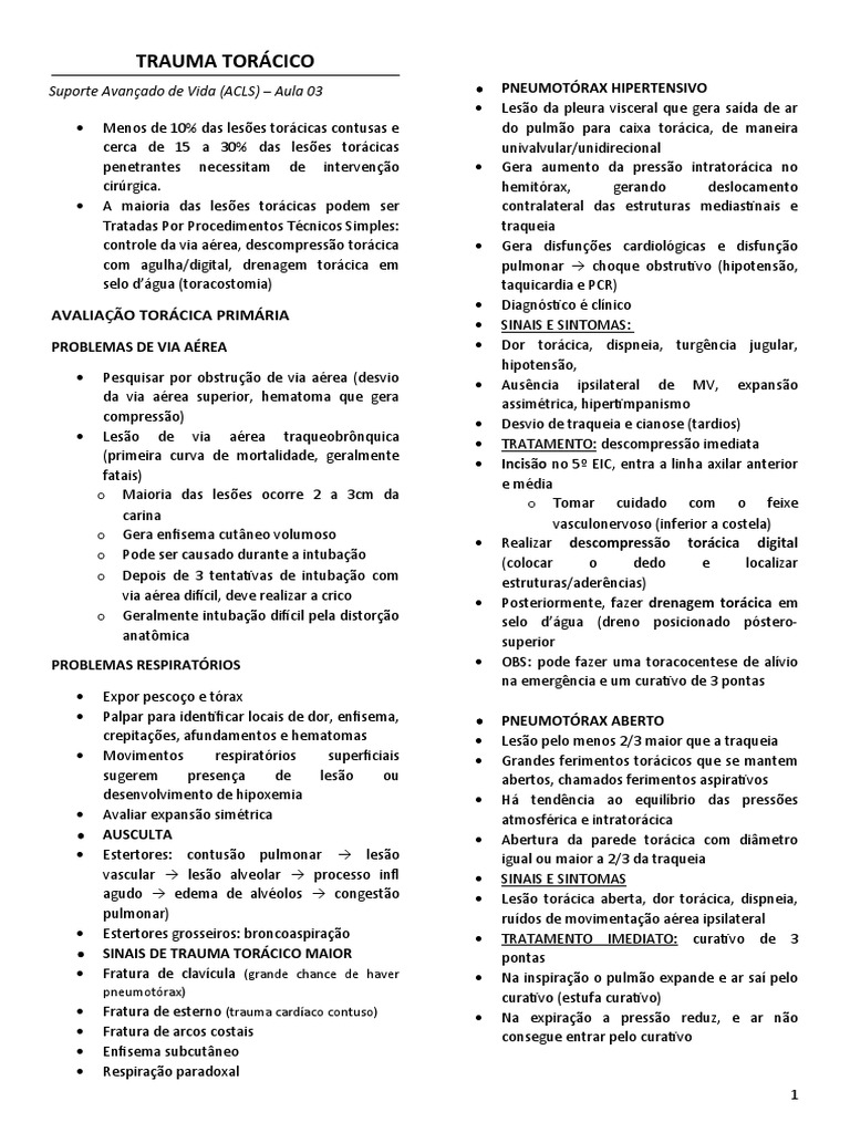Trauma Torácico: Diagnóstico e Tratamento | PDF