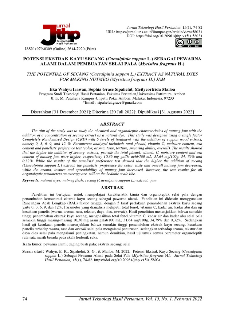 Potensi Ekstrak Kayu Secang (Caesalpinia Sappan L.) Sebagai Pewarna ...