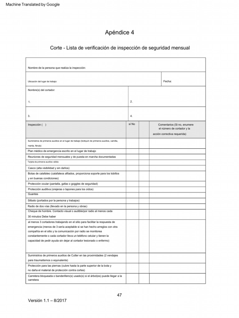 LSI Cutting Monthly Safety Checklist (1) | PDF