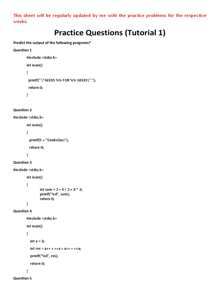 C Programming Practice Problems | PDF | Computing | Software Engineering