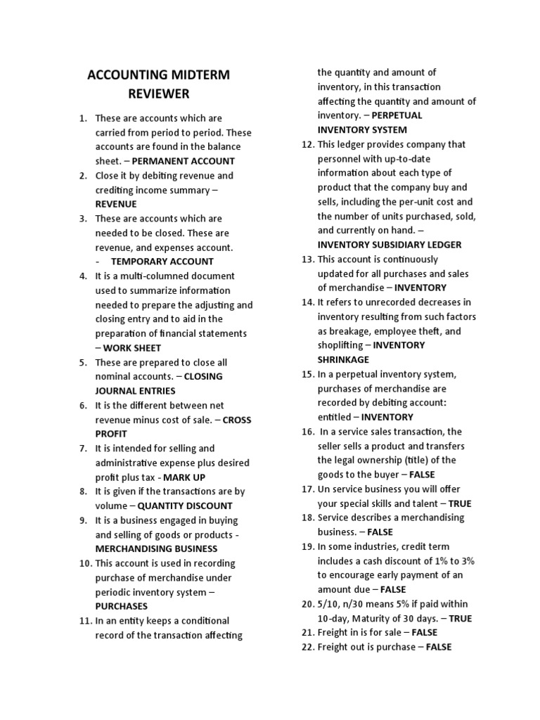 Accounting Midterm Reviewer | Download Free PDF | Debits And Credits ...