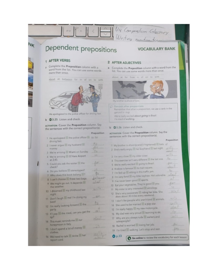U3B.VOCABULARY BANK - Dependent Prepositions | PDF