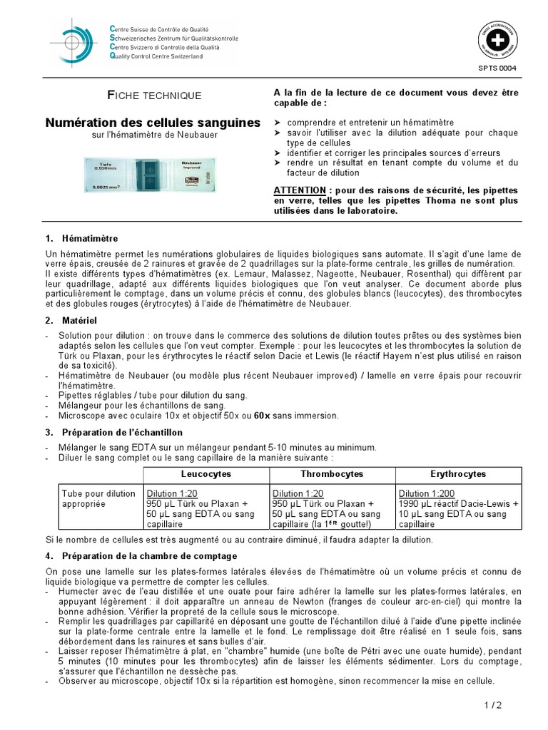 Numération des cellules sanguines par Neubauer | PDF | Sciences et ...