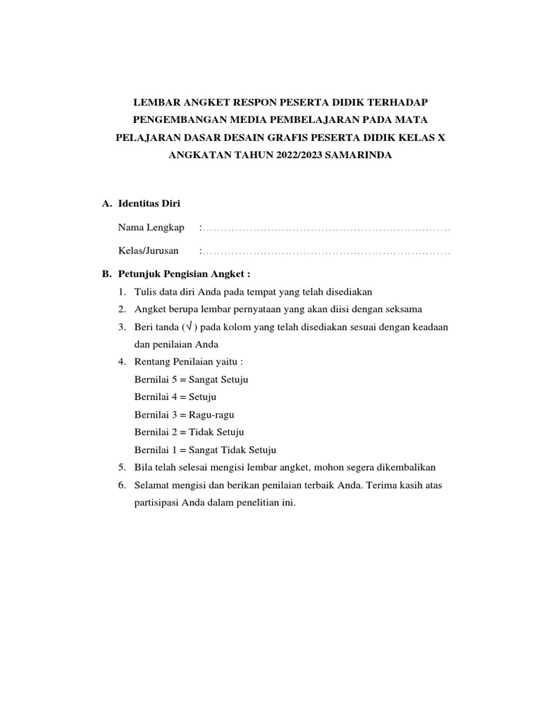 Lembar Angket Peserta Didik | PDF