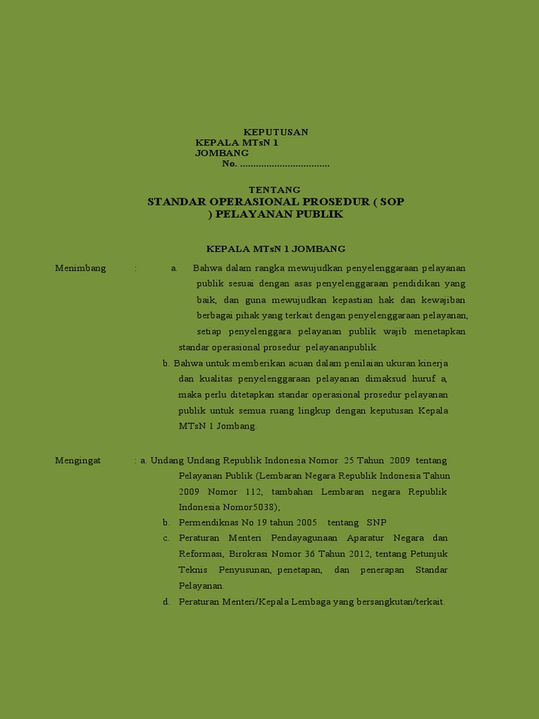SOP Pelayanan Publik MTsN 1 Jombang | PDF | Bisnis