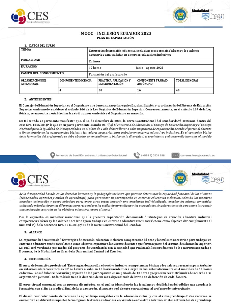 Plan de Capacitación Curso CES - 40h - CV Ok - 05-2023 | Descargar gratis PDF | Competencia ...