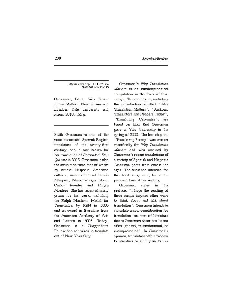 Why Translation Matters Edith Grossman | PDF