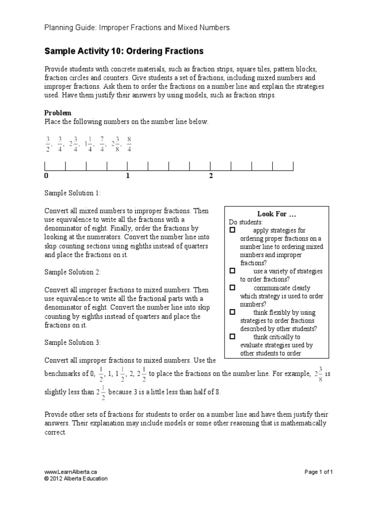 Ordering Improper Fractions Guide | PDF | Teaching Methods & Materials