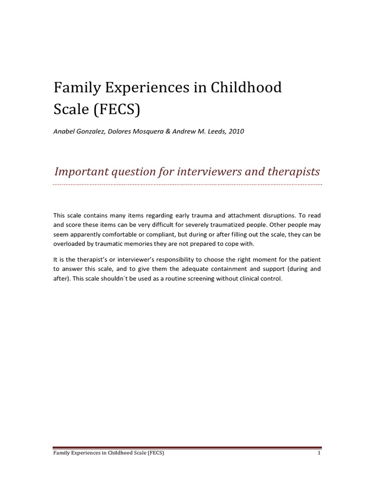 FECS-Scale-final FAMILY EXPERIENCES IN CHILDHOOD | PDF | Psychological ...