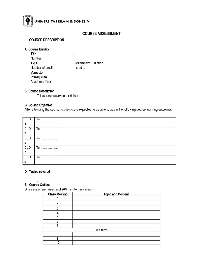 Template Course Assessment Report | PDF | Engineering | Learning