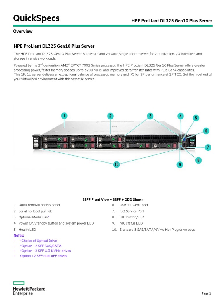 HPE ProLiant DL325 Gen10 Plus Server-A00073548enw | PDF | Solid State ...