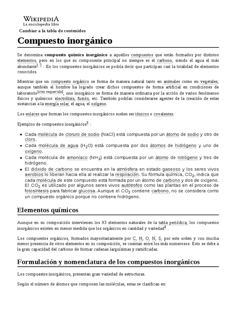 Definición y ejemplos de compuestos inorgánicos | PDF | Compuestos ...