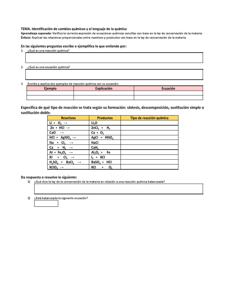 Cambios Químicos y Balanceo de Ecuaciones | PDF | Química | Procesos ...