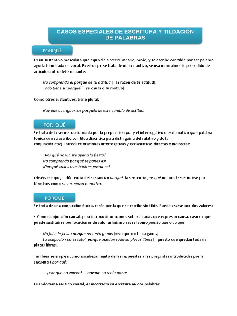 Casos Especiales de Escritura y Tildación de Palabras1 | PDF ...