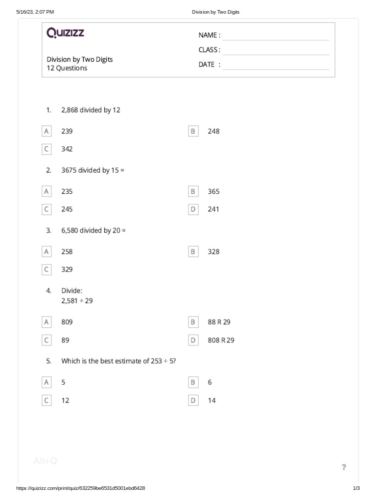 Division by Two Digits | PDF