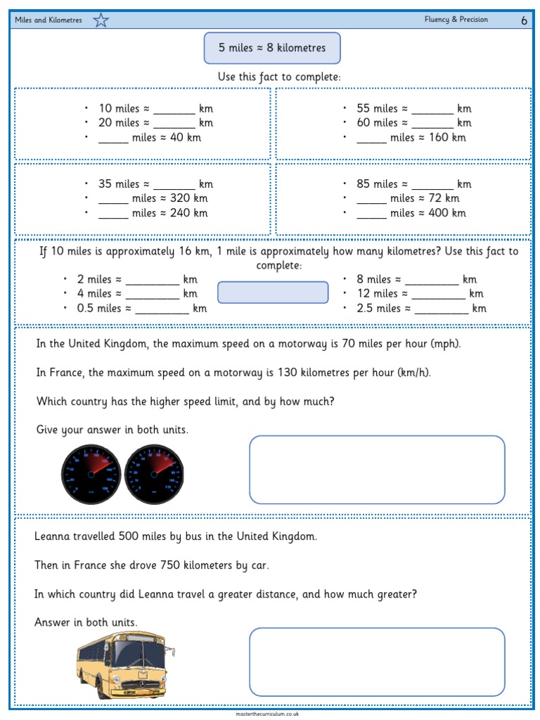 4 Spring Year 6 Measurement Miles and Kilometres Worksheet | PDF
