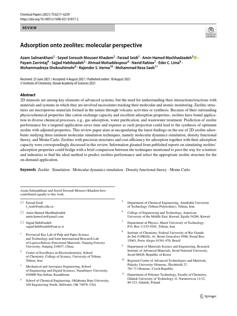 Adsorption Onto Zeolites-Molecular Perspective | PDF