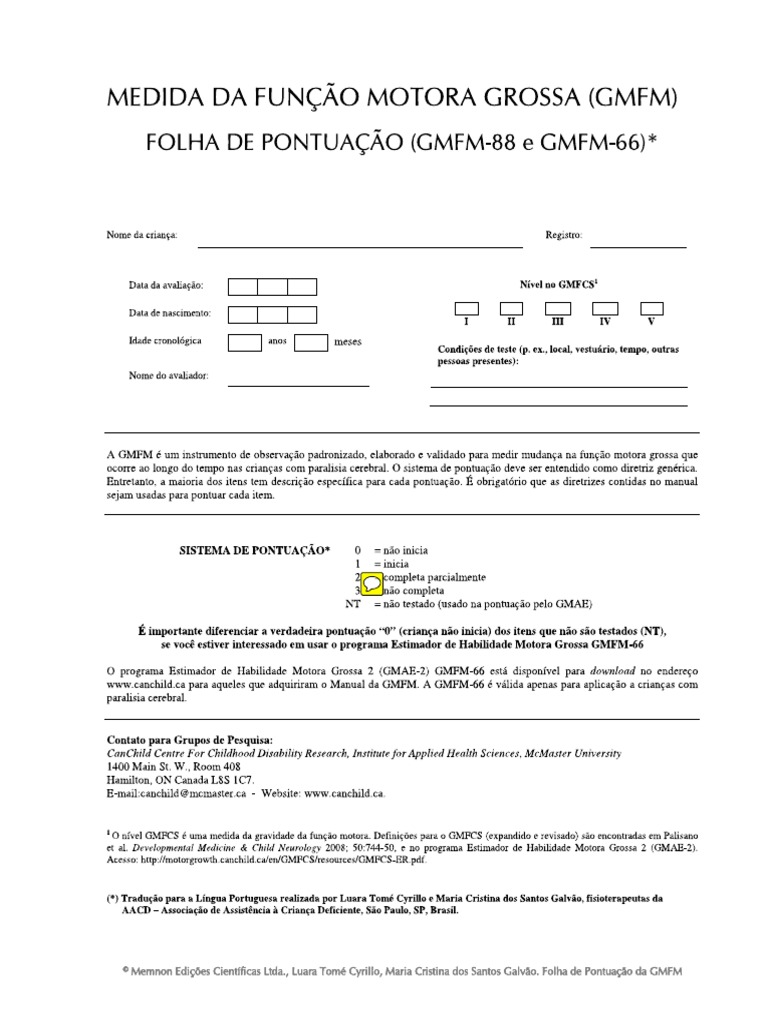 Escala GMFM - Escore Ajustado | PDF