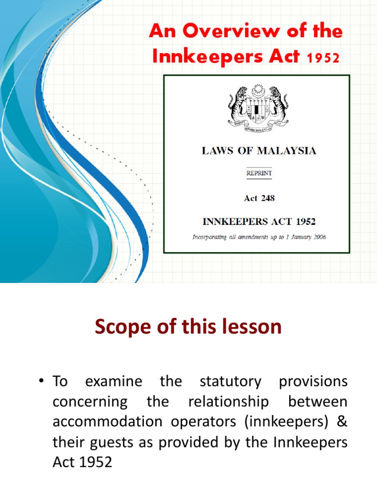 Innkeepers Act 1952 | PDF | Inn | Legal Liability