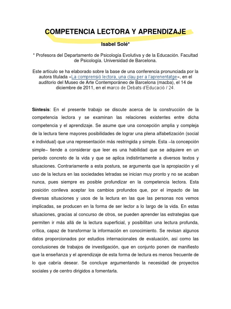 Competencia Lectora y Aprendizaje | PDF | Aprendizaje | Conocimiento