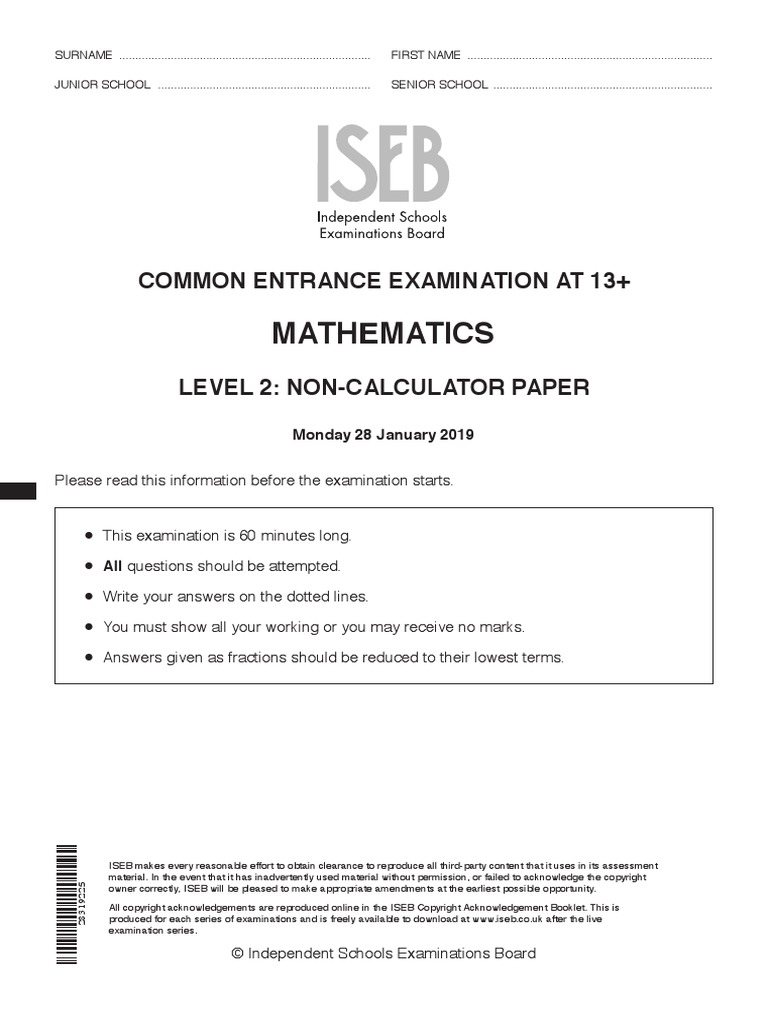 13 Maths 2 Non Calc | PDF | Length | Elementary Mathematics