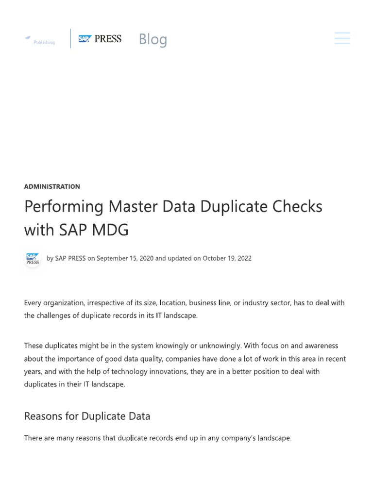 MDG DuplicateCheckPerfoming | PDF