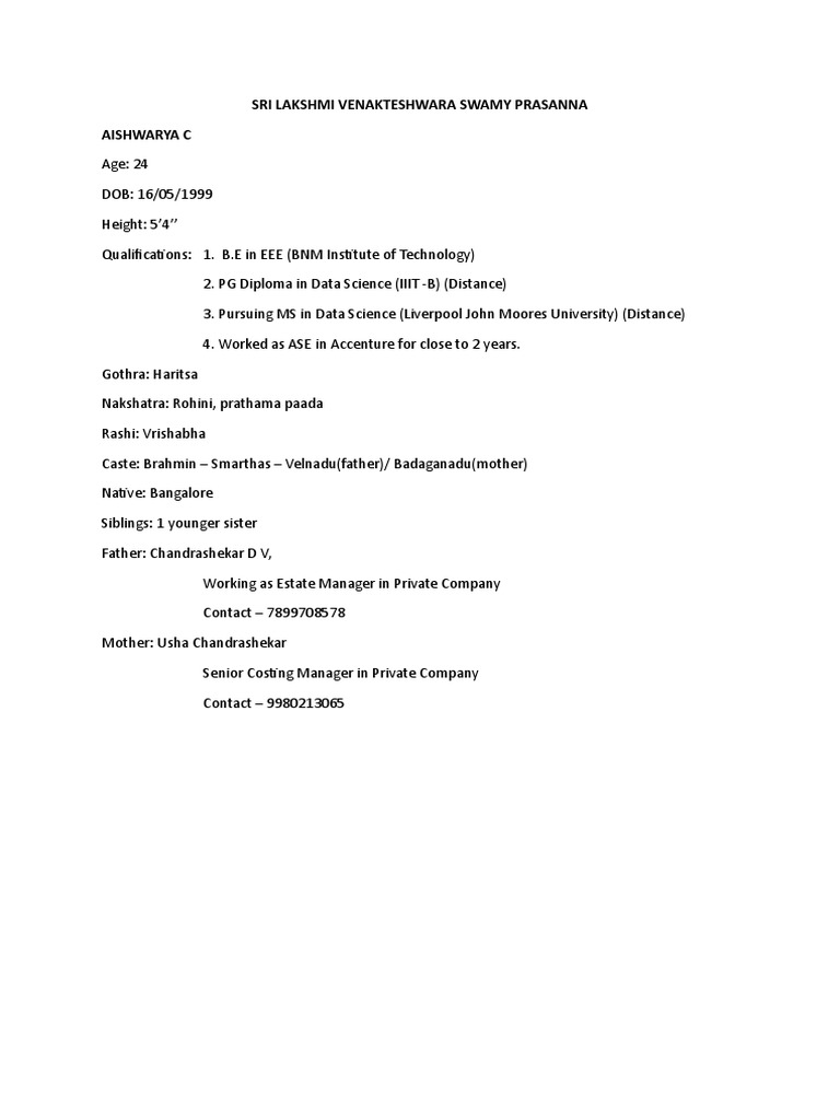 Aishwarya Profile | PDF