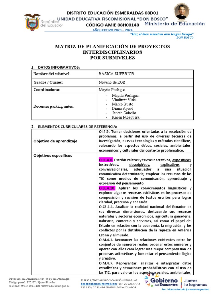 PROYECTOS INTERD. 9NOS | PDF | Aprendizaje | Cognición