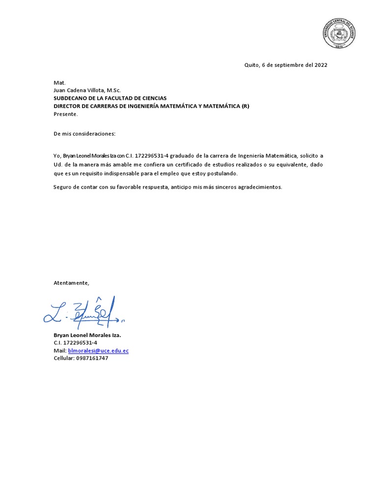 Solicitud - Estudios - Realizados - Bryan Morales | PDF