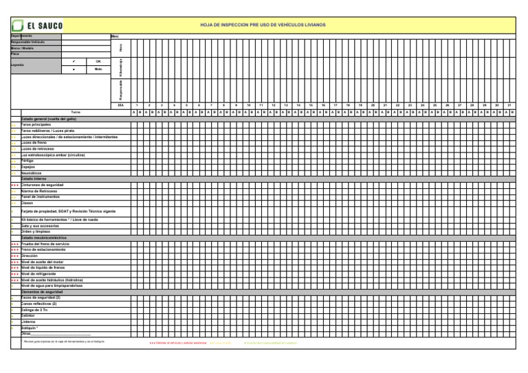 Check List - Vehiculo Liviano | PDF | Bienes manufacturados | Vehículo ... Check List - Vehiculo Liviano | PDF | Bienes manufacturados | Vehículo ...