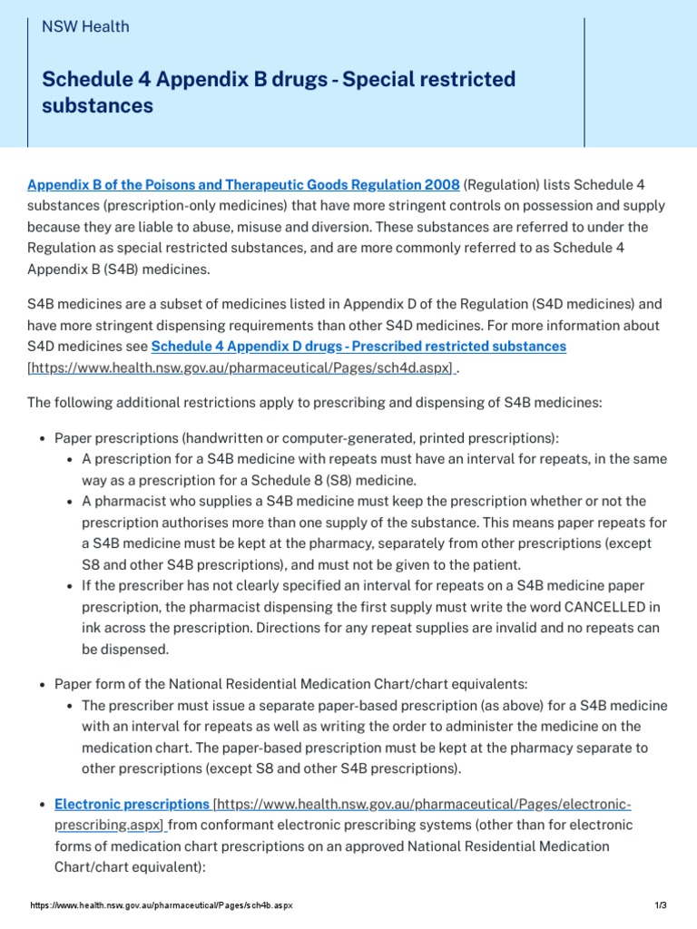 Schedule-4-Appendix-B-drugs-Special-restricted-substances-Pharmaceutical-services | PDF ...