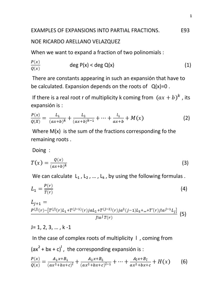 Partial Fraction Expansion Examples | PDF | Complex Number | Zero Of A ...
