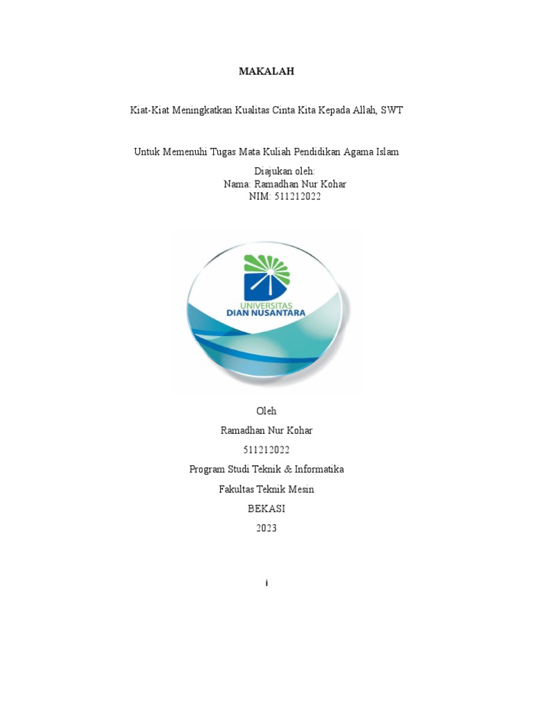 Makalah Kiat-Kiat Meningkatkan Kualitas Cinta Kita Kepada Allah, SWT | PDF