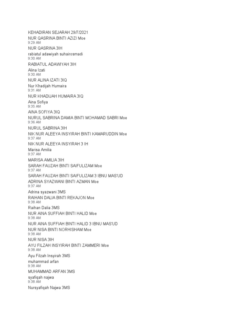 Kehadiran Sejarah 29.7 | PDF