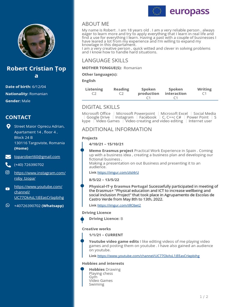 CV - Robert Cristian Țopa | PDF | Communication | Cyberspace