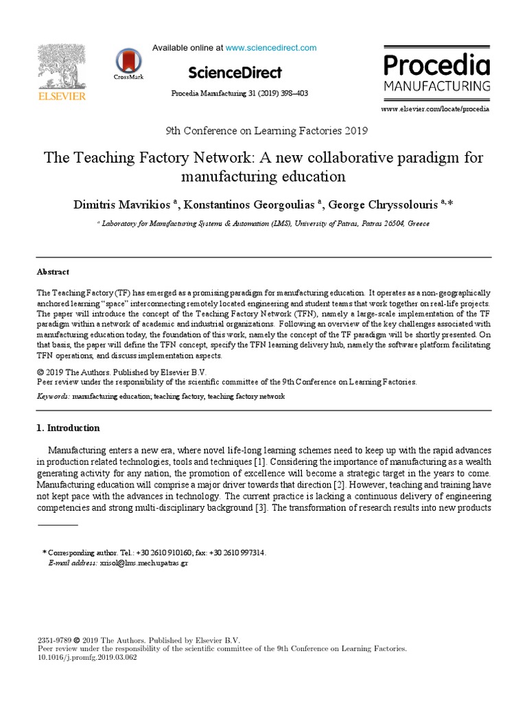 The Teaching Factory Network - A New Collaborative Paradigm For Manufacturing Education | PDF ...