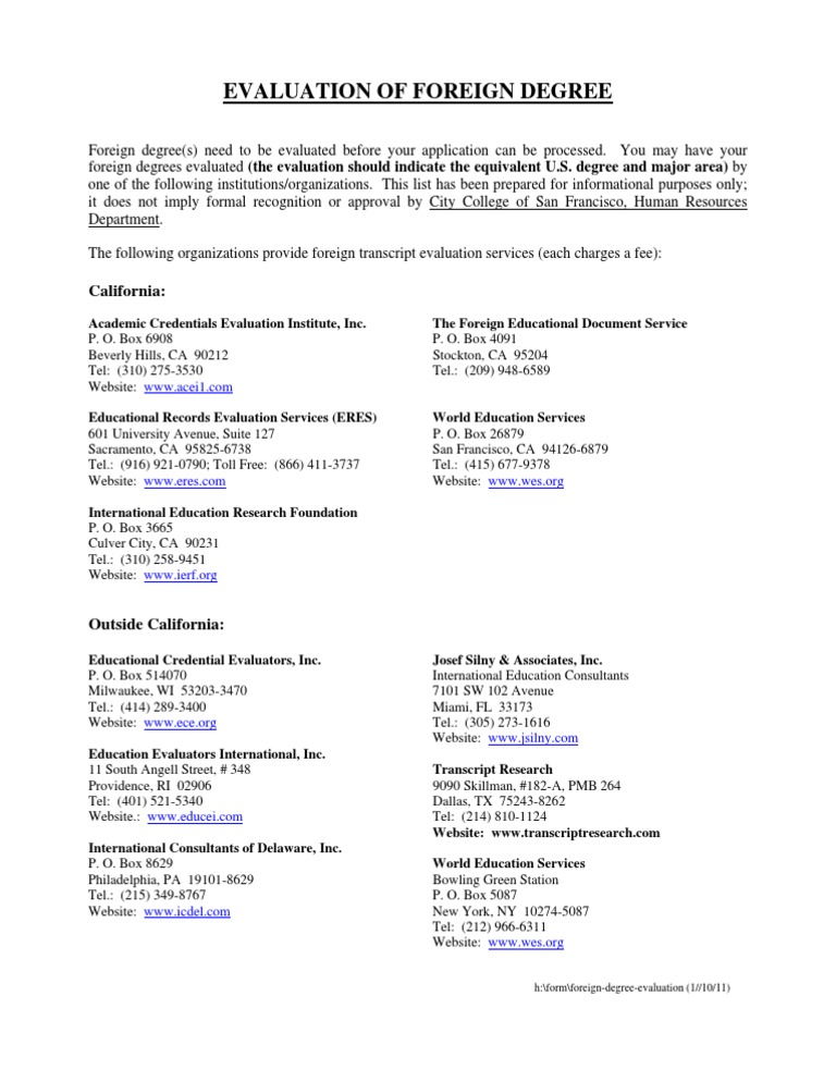 Foreign Degree Evaluation Guide | PDF