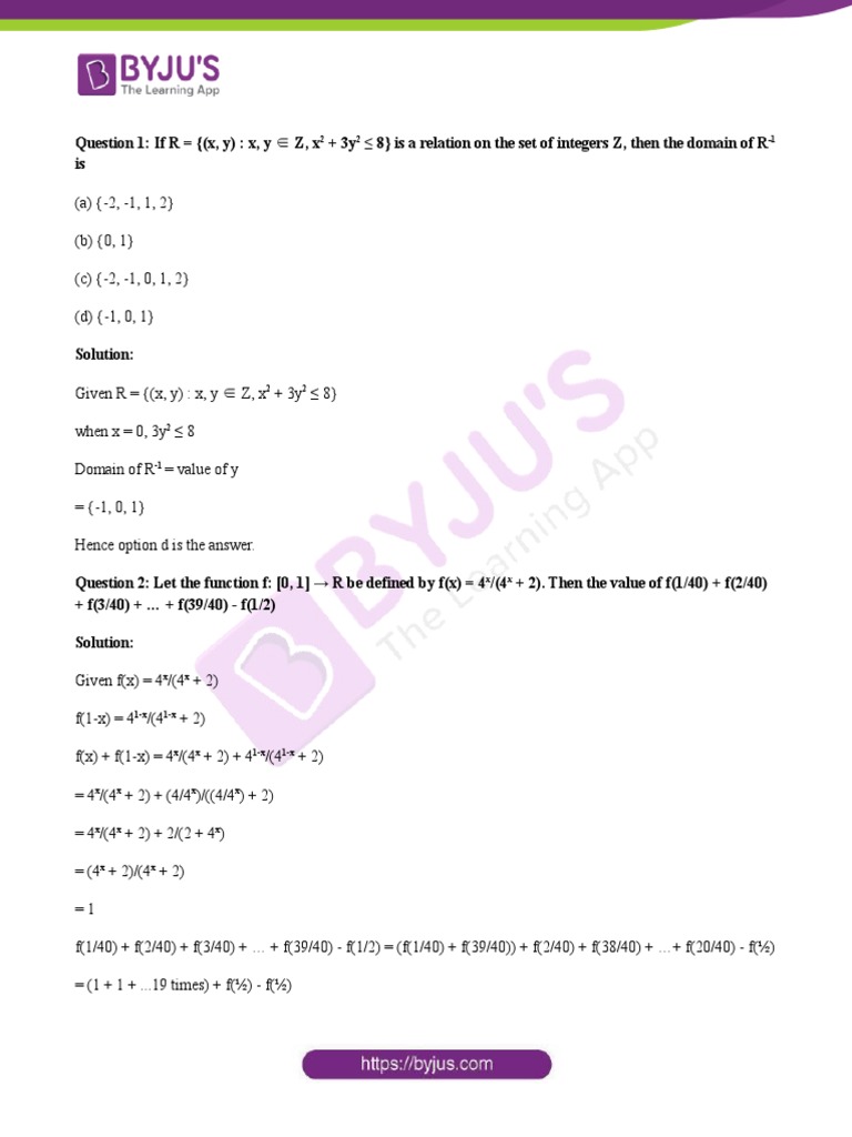 Function JEE Advanced Previous Year Questions With Solutions | PDF