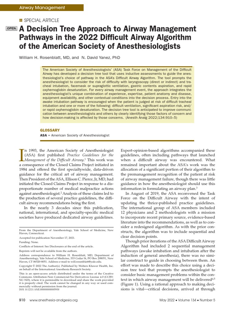 A Decision Tree Approach to Airway Management.5 | PDF | Anesthesia ...