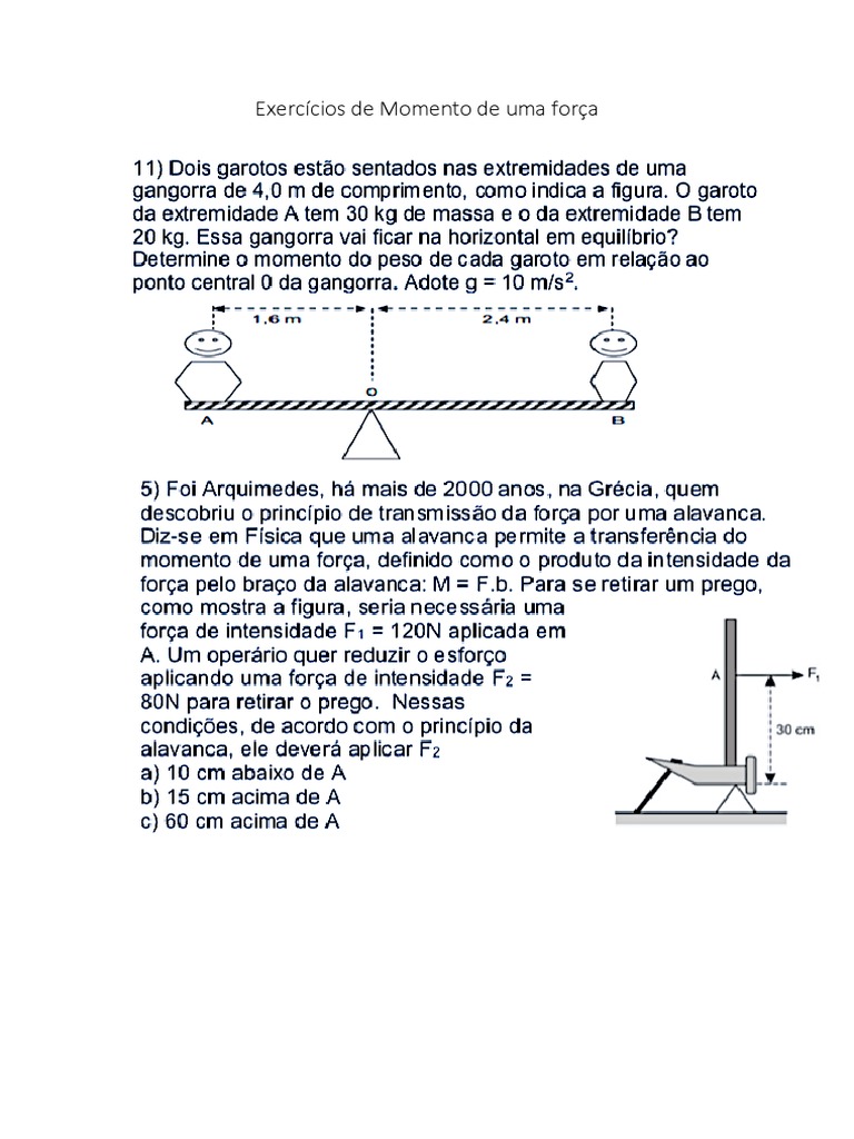 Exercícios de Momento de Uma Força | PDF