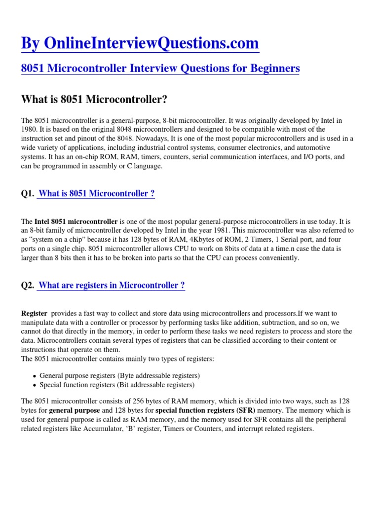 8051 Microcontroller Interview Questions | PDF
