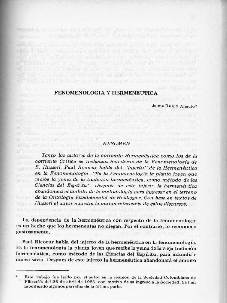 Fenomenología y Hermenéutica - Jaime Rubio Angulo | PDF | Edmund Husserl | Hermenéutica