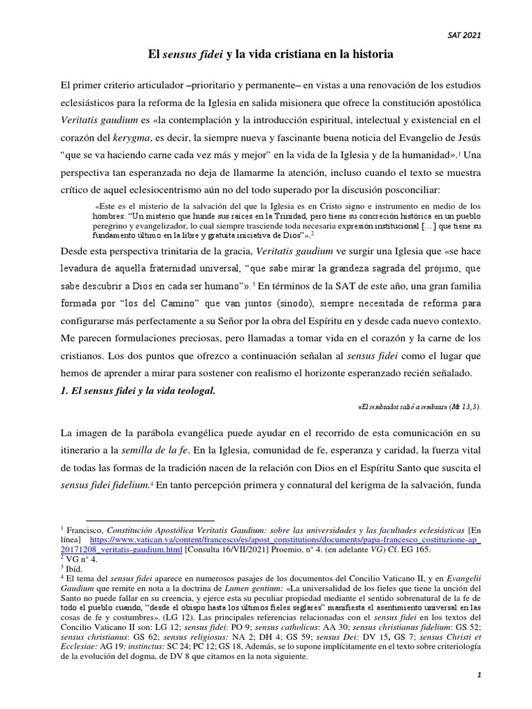 El Sensus Fidei y La Vida Cristiana en La historia-FORCAT | PDF