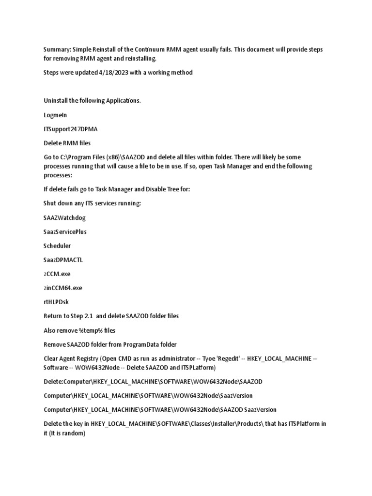 Uninstall-Reinstall Connectwise RMM | PDF