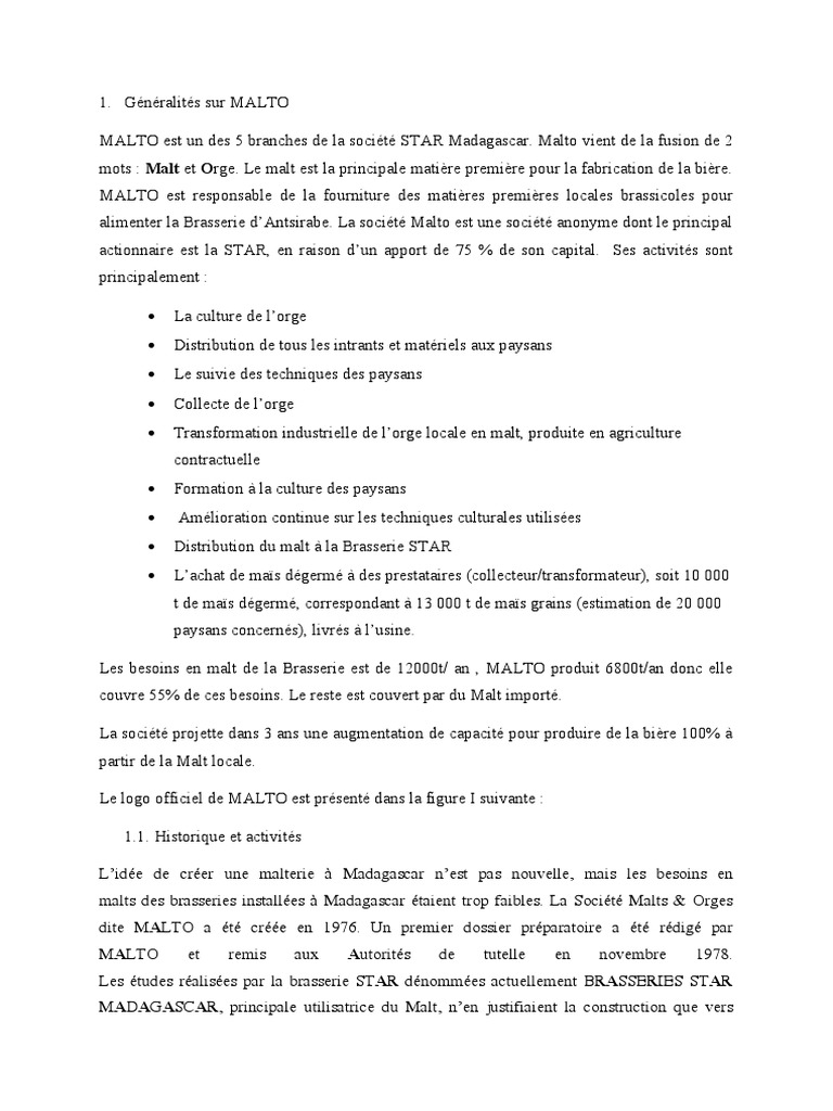 Historique et activités de MALTO Madagascar | PDF | Maïs | Orge