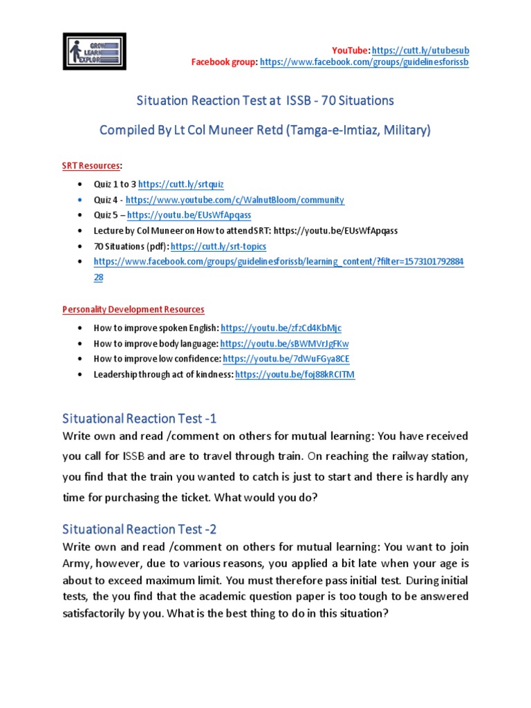 Situational Reaction Test Notes | PDF