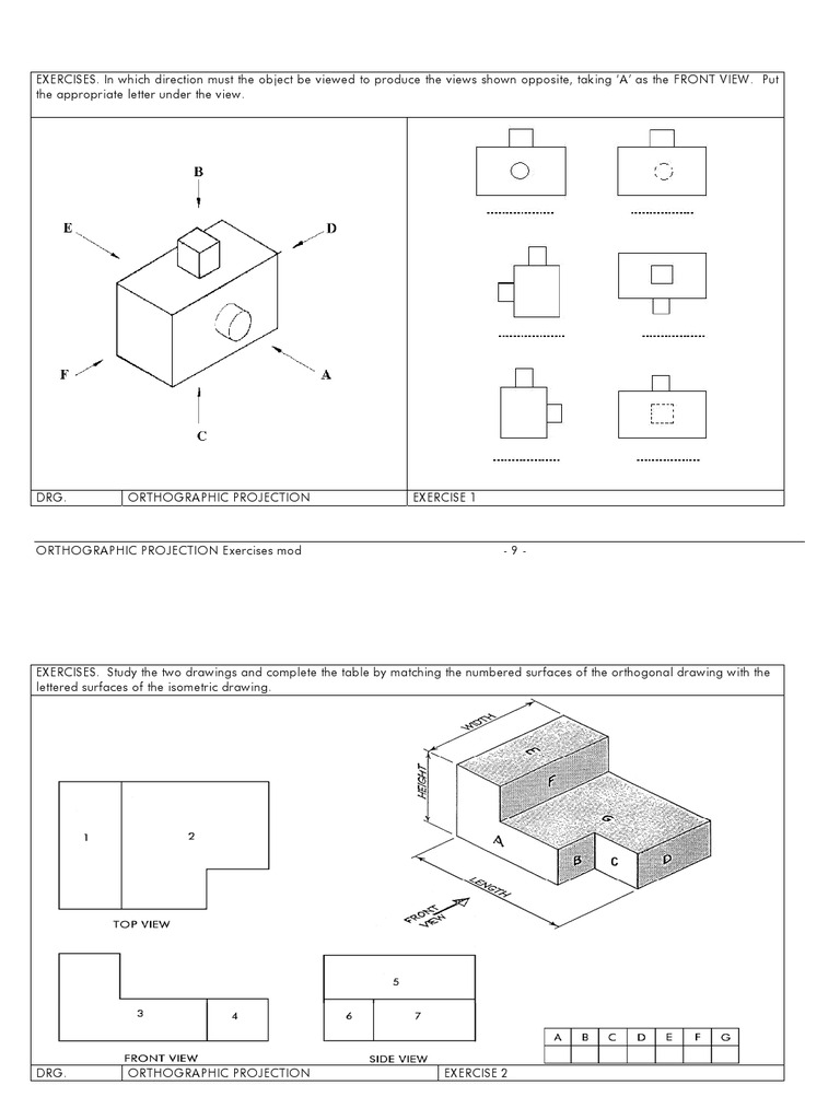 Orthographic To Isometric Drawing Exercises