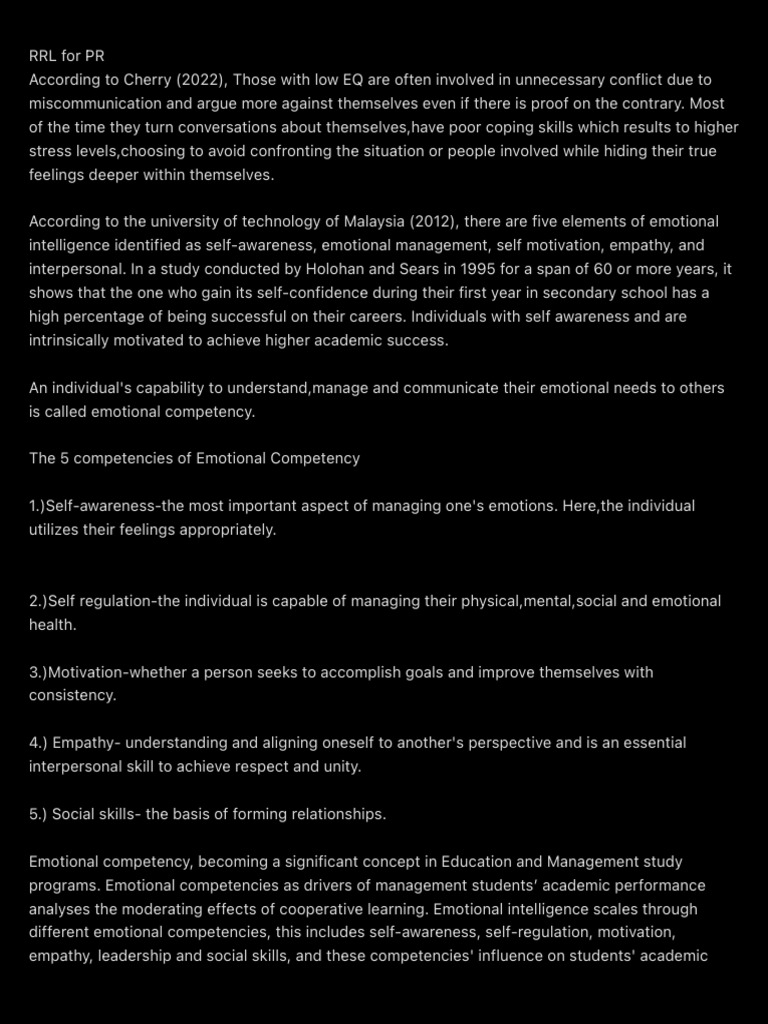 RRL For PR | PDF | Emotional Self Regulation | Empathy