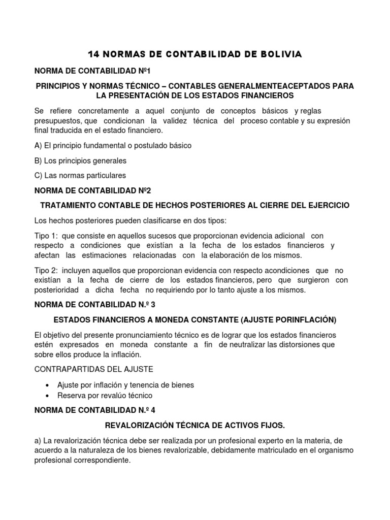 14 Normas de Contabilidad de Bolivia | PDF | Contabilidad | Estado financiero